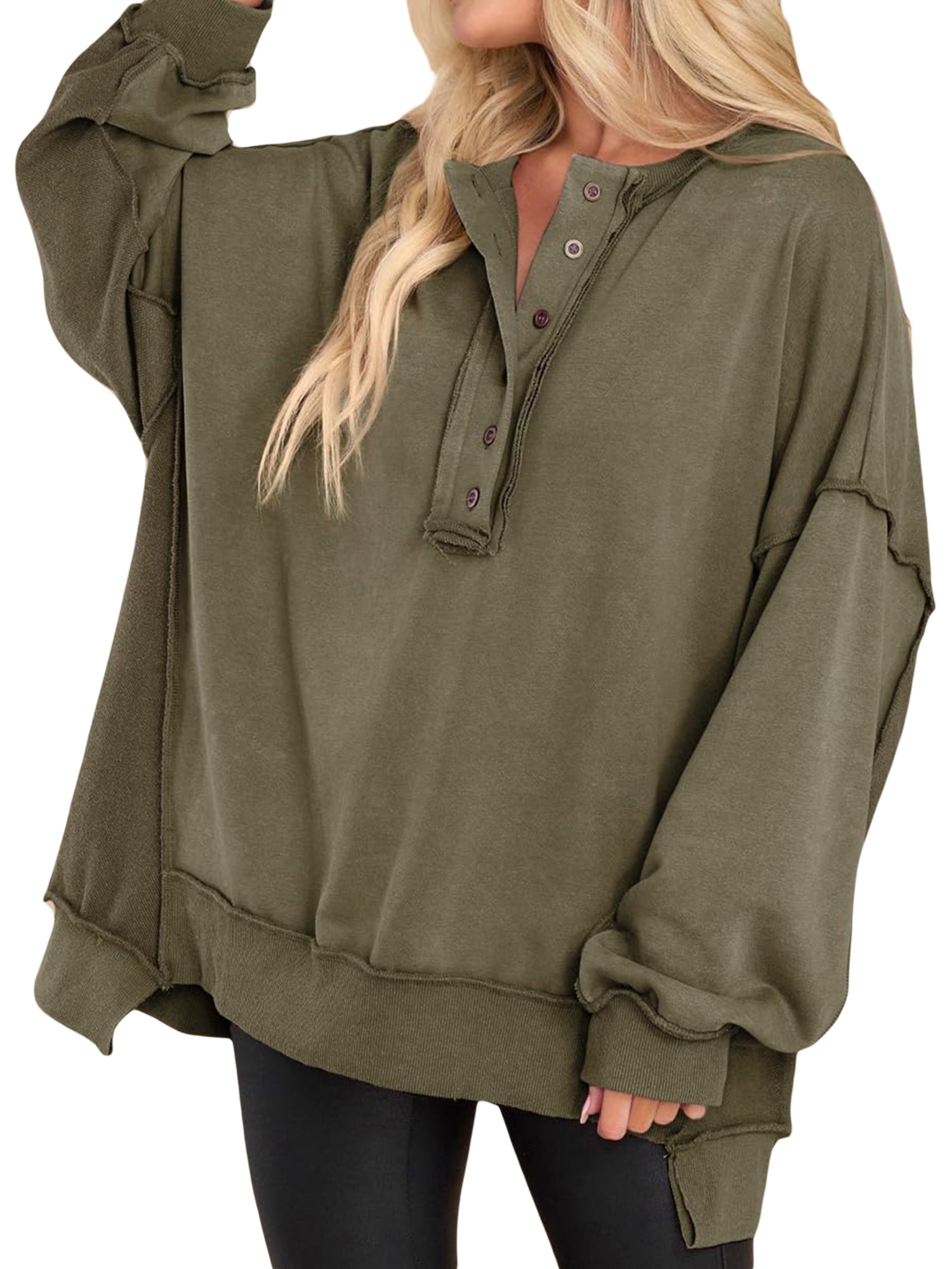 CocMouse Women's Spring Solid Color Long Sleeve V Neck Button Up ...