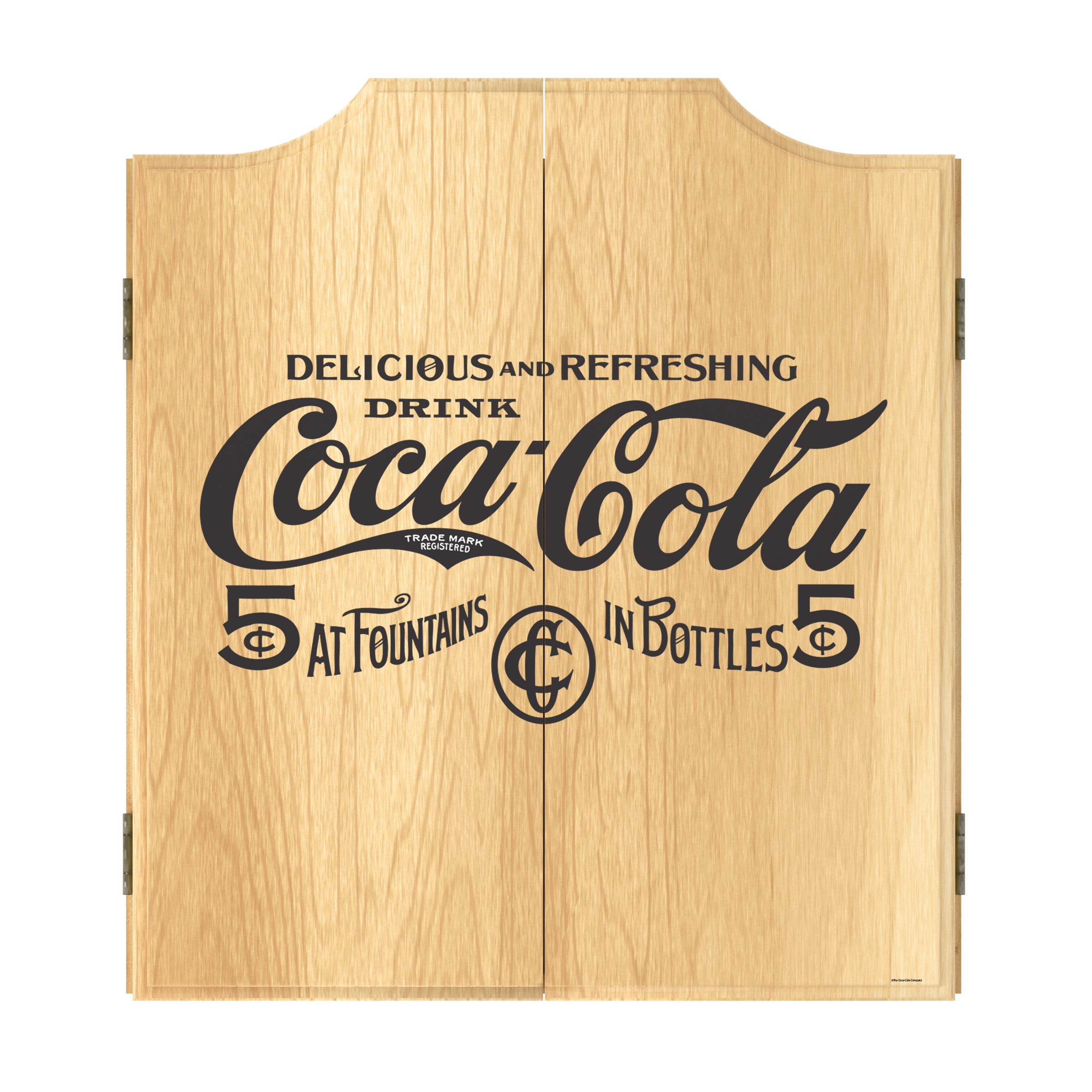 Coca-Cola 5 Cents Black Dart Board Cabinet Set with 6 Steel Tip Darts ...