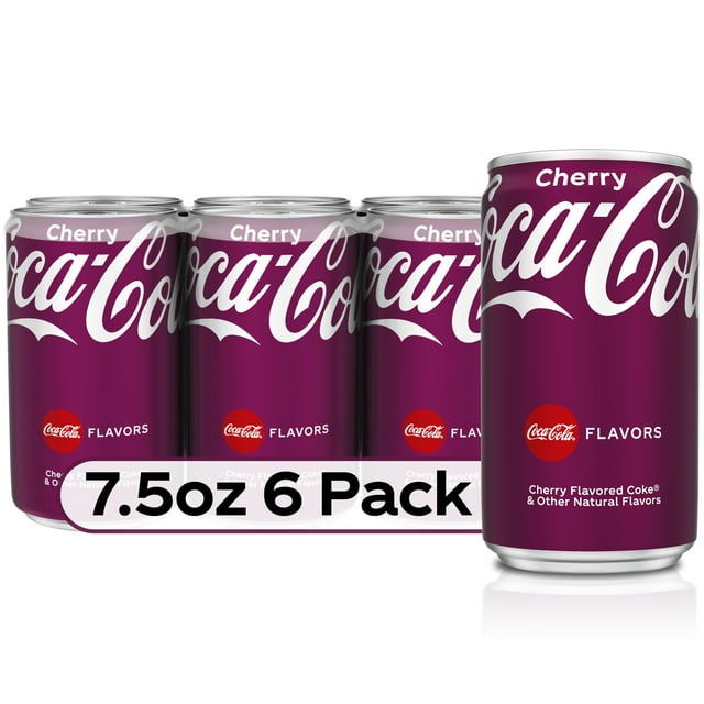 Coca-Cola Cherry Mini Soda Pop Soft Drink, 7.5 fl oz, 6 Pack Cans ...