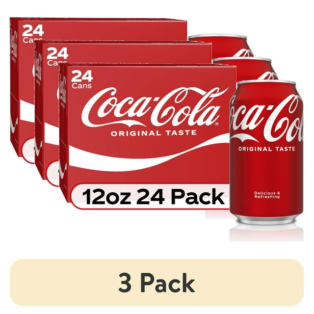 (3 pack) Coca-Cola Classic Soda Pop, 12 fl oz Cans, 24 Pack - Walmart.com