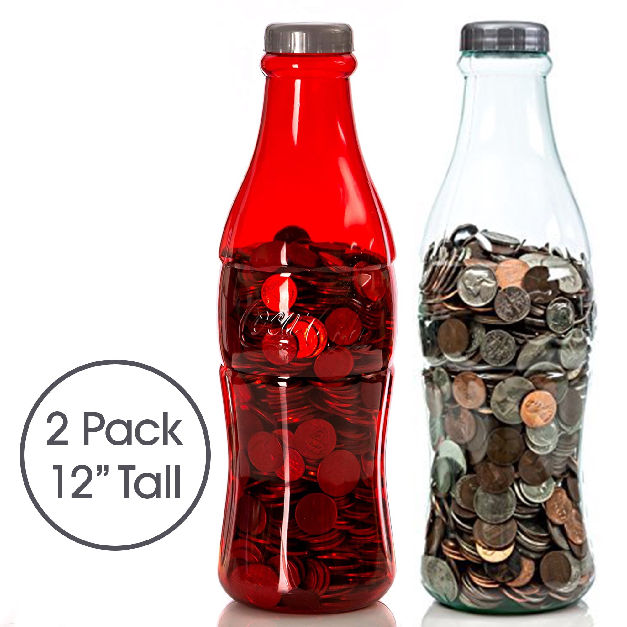 Coca-Cola Large Plastic Coke Bottle Bank - 2 Pack, Big Soda Coin Bank ...