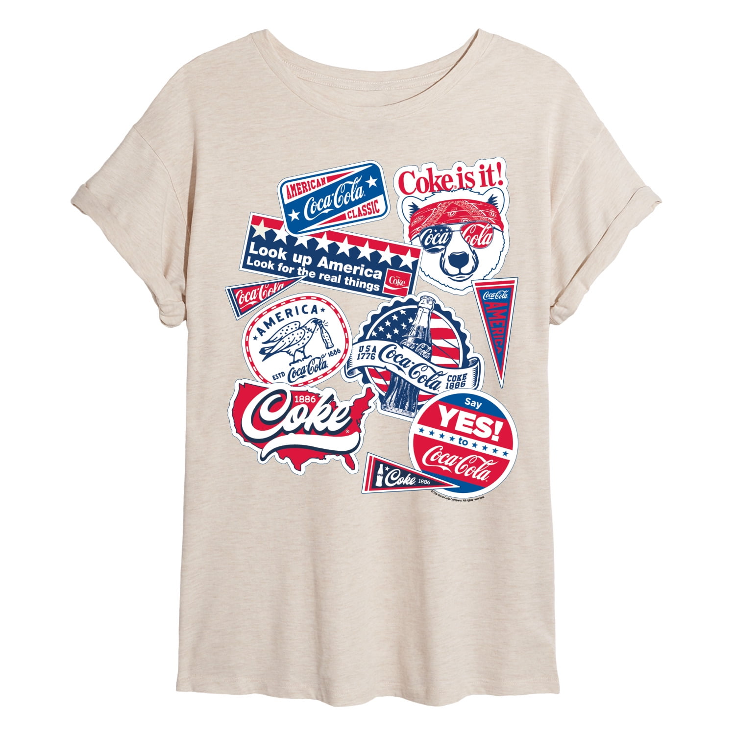 Coca-Cola - Coke USA Stickers - Women's Oversized Graphic T-Shirt ...