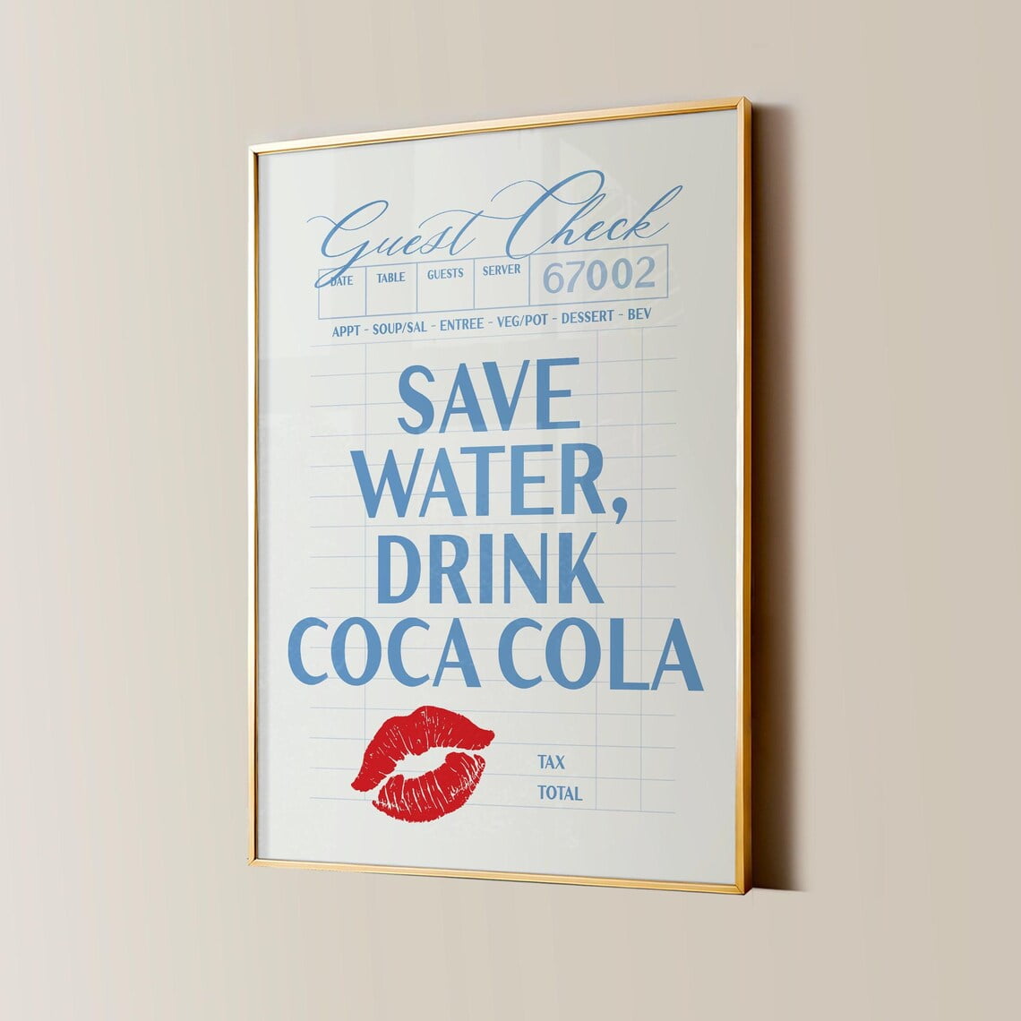 Coca Cola Guest Check Print, College Apartment Decor, Retro Y2K Dorm ...