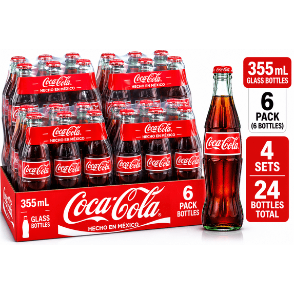 Coca-Cola Mexico Glass Bottles Original Cola Soda Drink, 355 mL Bottles ...