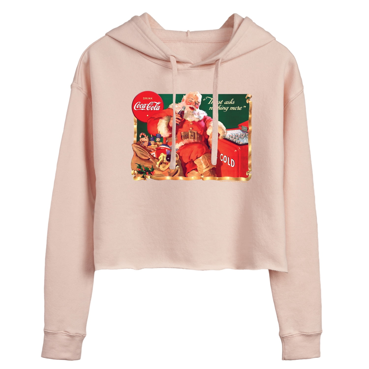 Coca-Cola - Vintage Santa at Ice Cooler - Juniors Cropped Long Sleeve ...