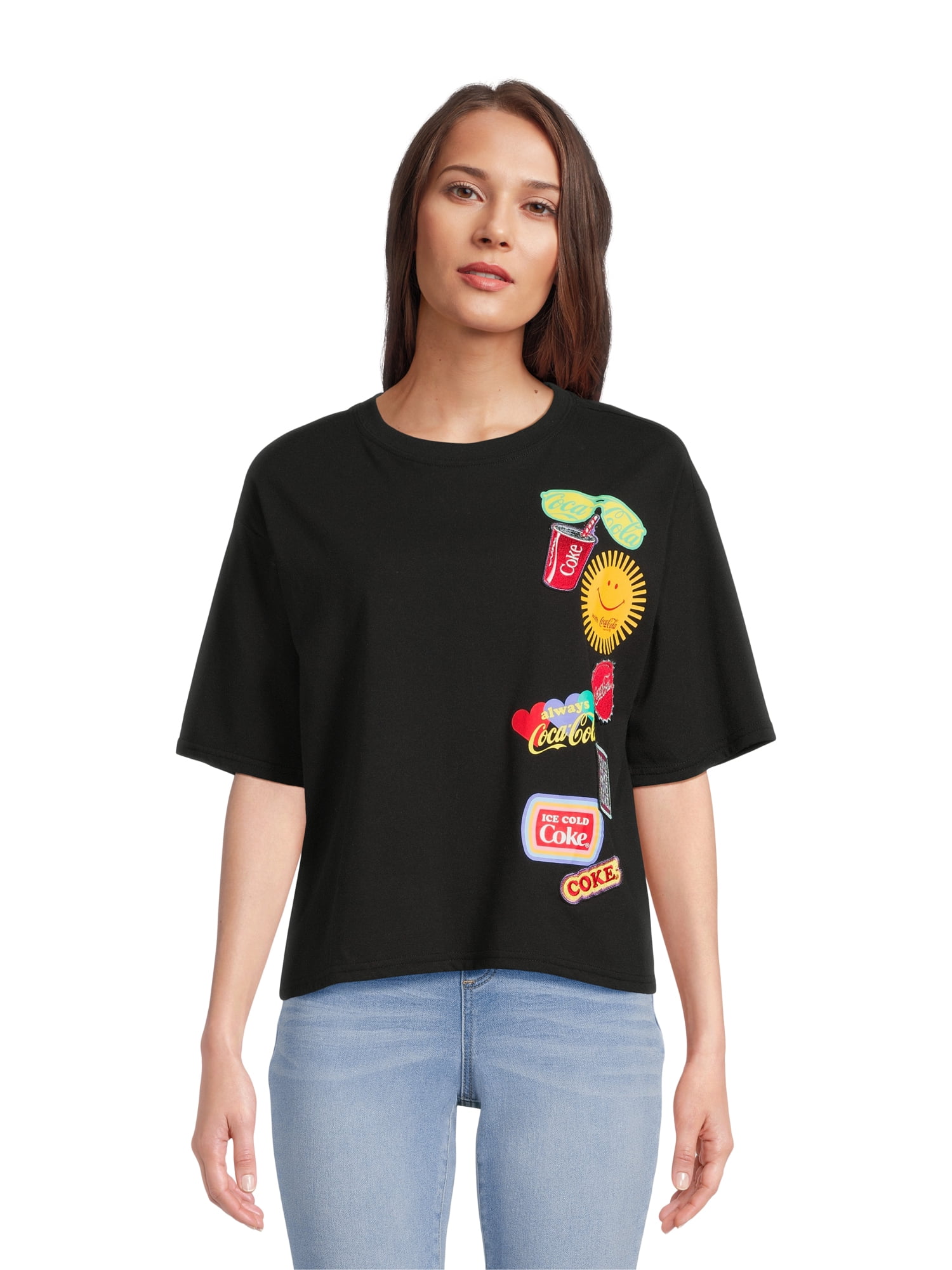 Coca-Cola Women’s Multi Patch Graphic Tee with Short Sleeves, Sizes XS ...