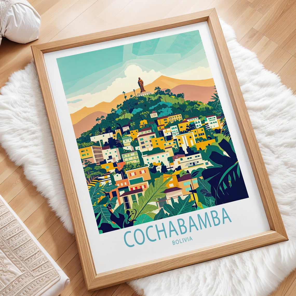 Cochabamba Bolivia Travel Poster, Bolivia Wall Art, Cochabamba Cristo ...