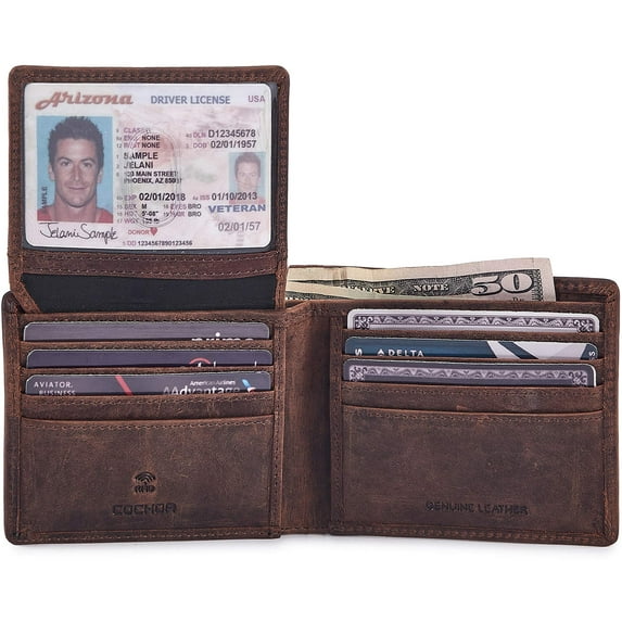 Cochoa Bifold Wallet for Men's Real Genuine Slim Leather RFID Blocking ...
