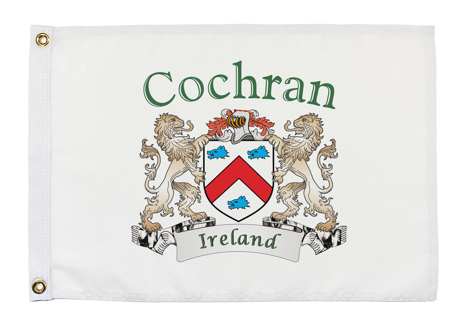 Cochran Irish Coat of Arms Small White Flag - 16"x10.5" inches ...