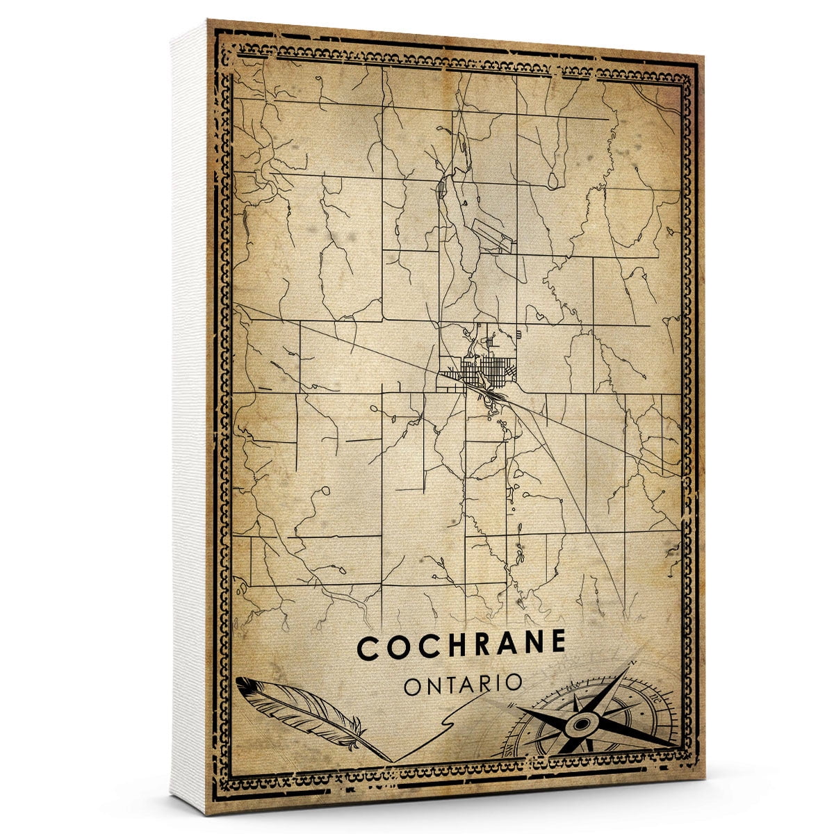 Cochrane Vintage Map Prints Canvas, Ontario Map Art Canvas, Canvas ...