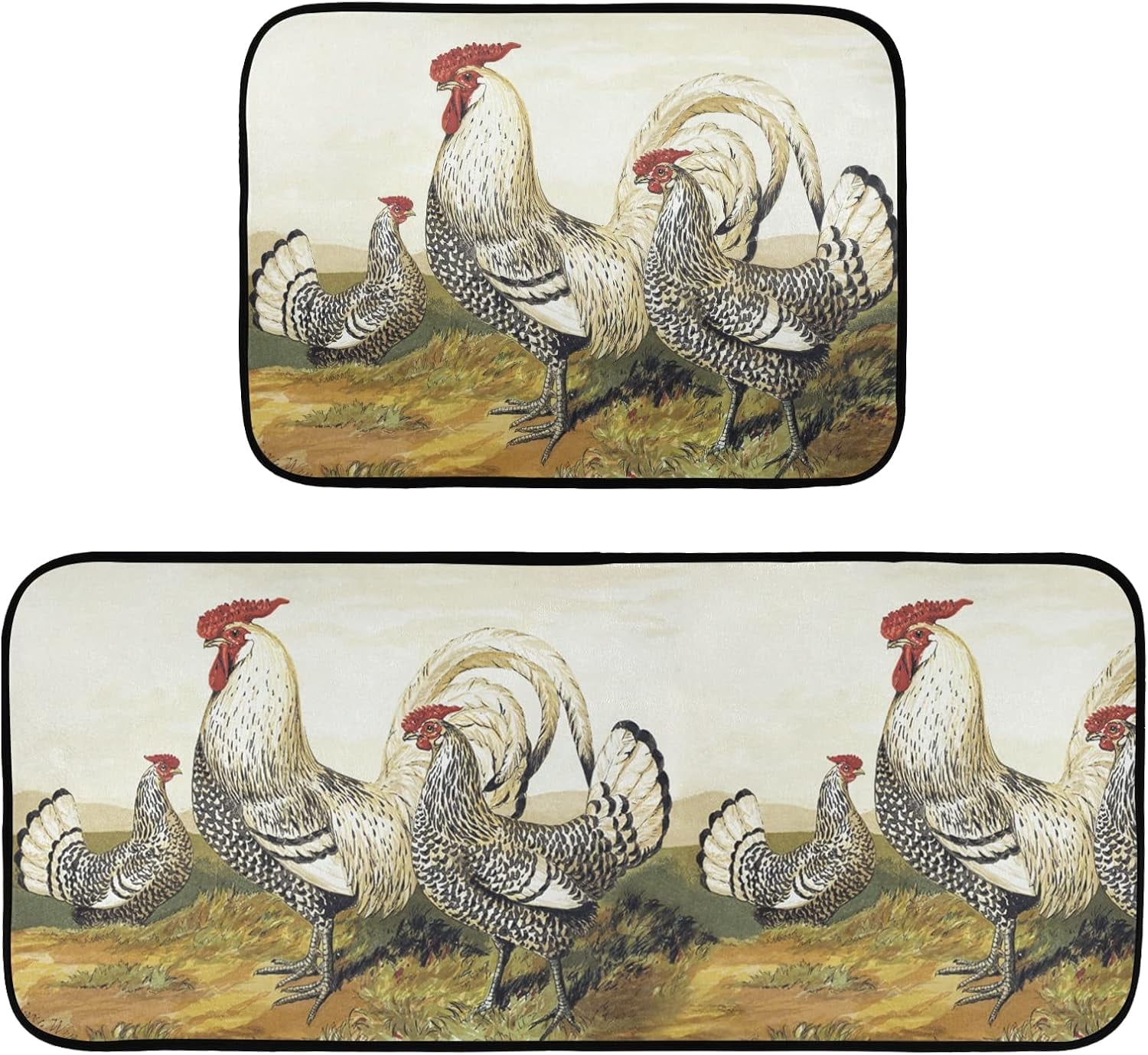 Cock Rooster Kitchen Rugs Sets of 2 Non Slip Kitchen Mat Polyester Area ...