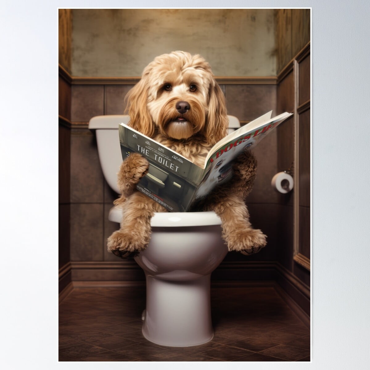 Cockapoo Dog On The Toilet Poster Wall Art, Modern Wall Decor For ...