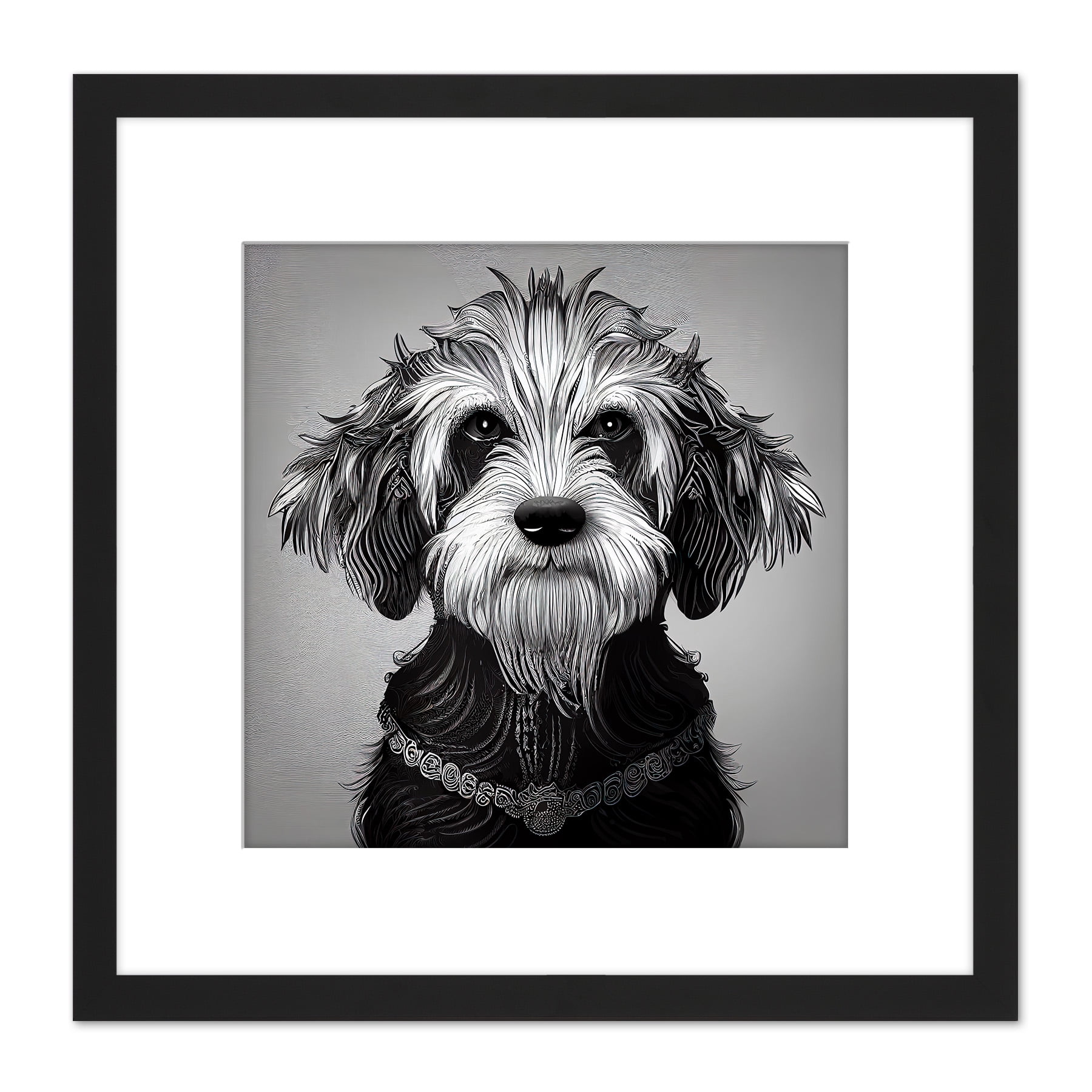 Cockapoo Dog Portrait Monochrome Tribal Illustration Square Wooden ...