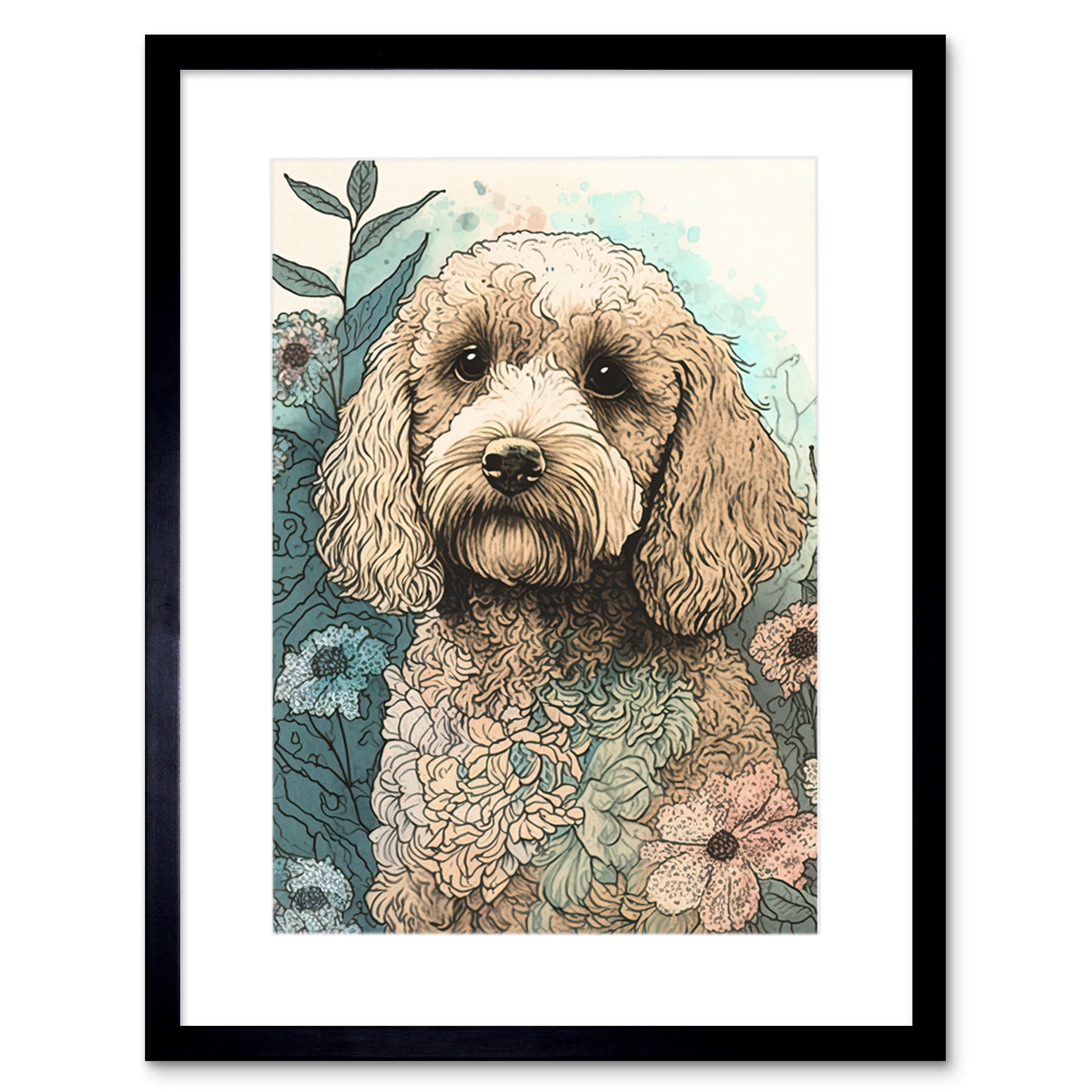 Cockapoo Dog in Wildflower Field Pastel Watercolour Illustration ...