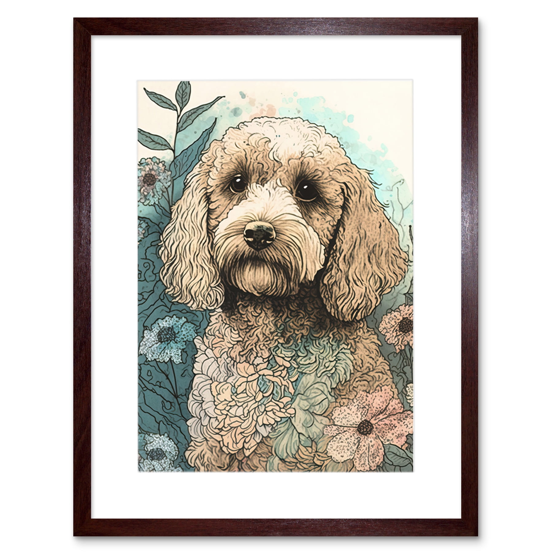 Cockapoo Dog in Wildflower Field Pastel Watercolour Illustration ...