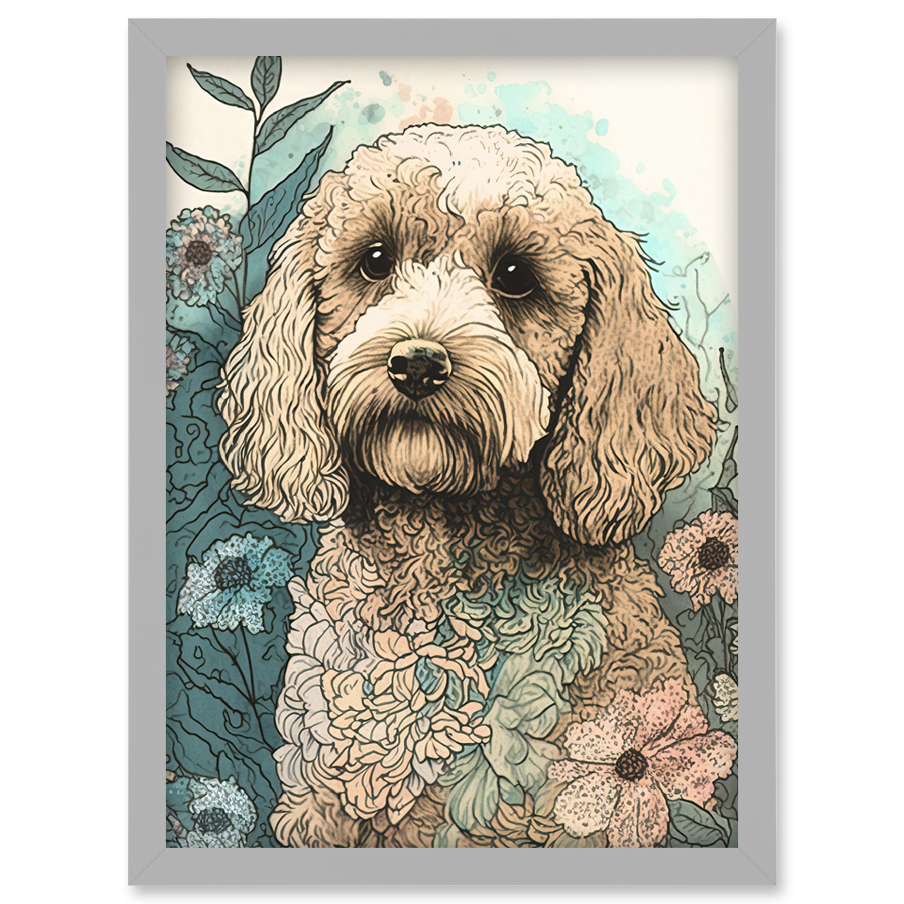 Cockapoo Dog in Wildflower Field Pastel Watercolour Illustration ...