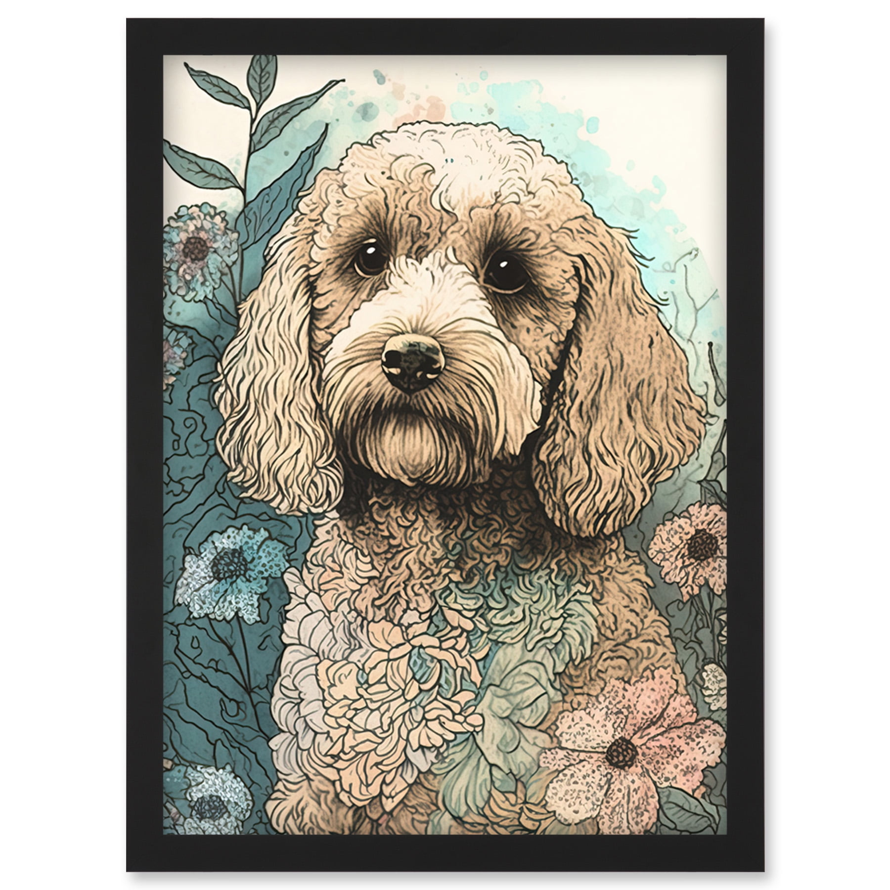 Cockapoo Dog in Wildflower Field Pastel Watercolour Illustration ...