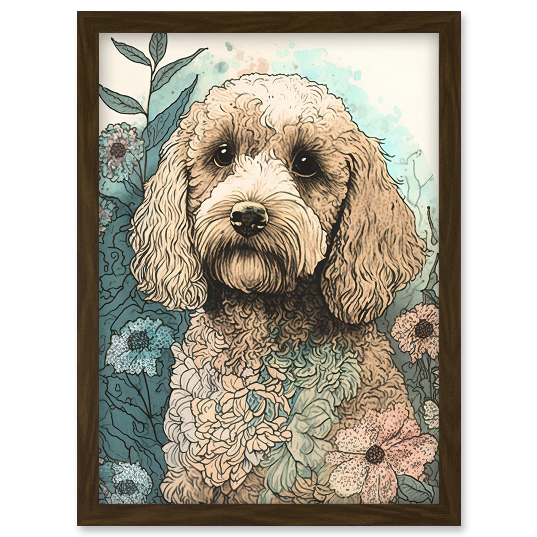 Cockapoo Dog in Wildflower Field Pastel Watercolour Illustration ...