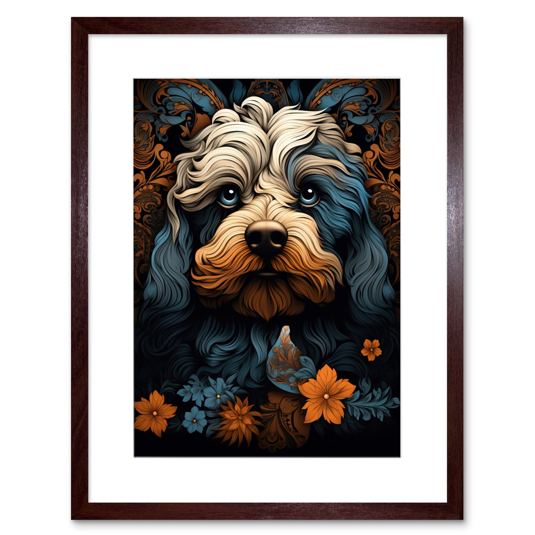 Cockapoo Dog with Flower Patterns Art Nouveau Artwork Orange Blue ...