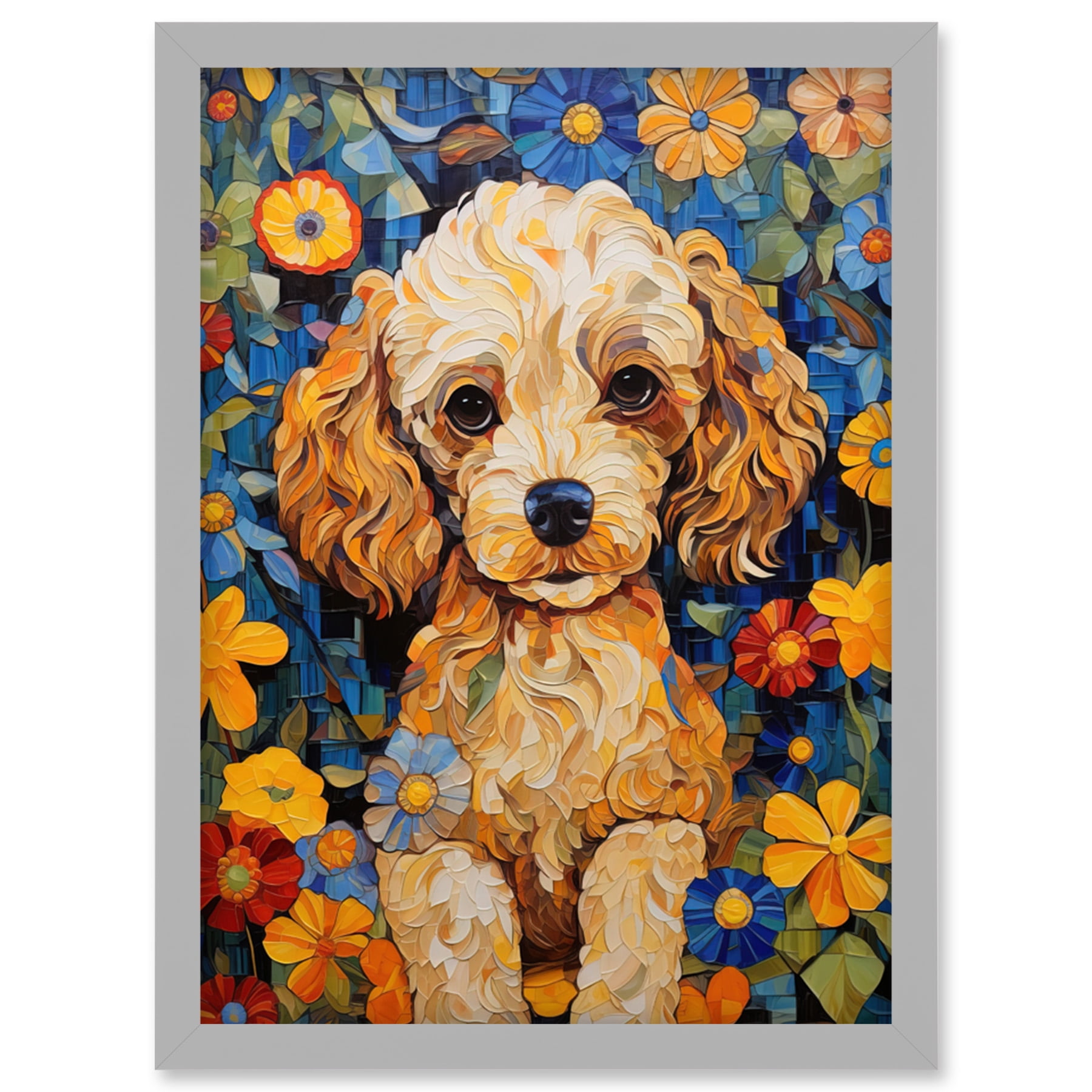 Cockapoo Puppy Oil Painting Colourful Bright Bold Floral Fun Artwork ...