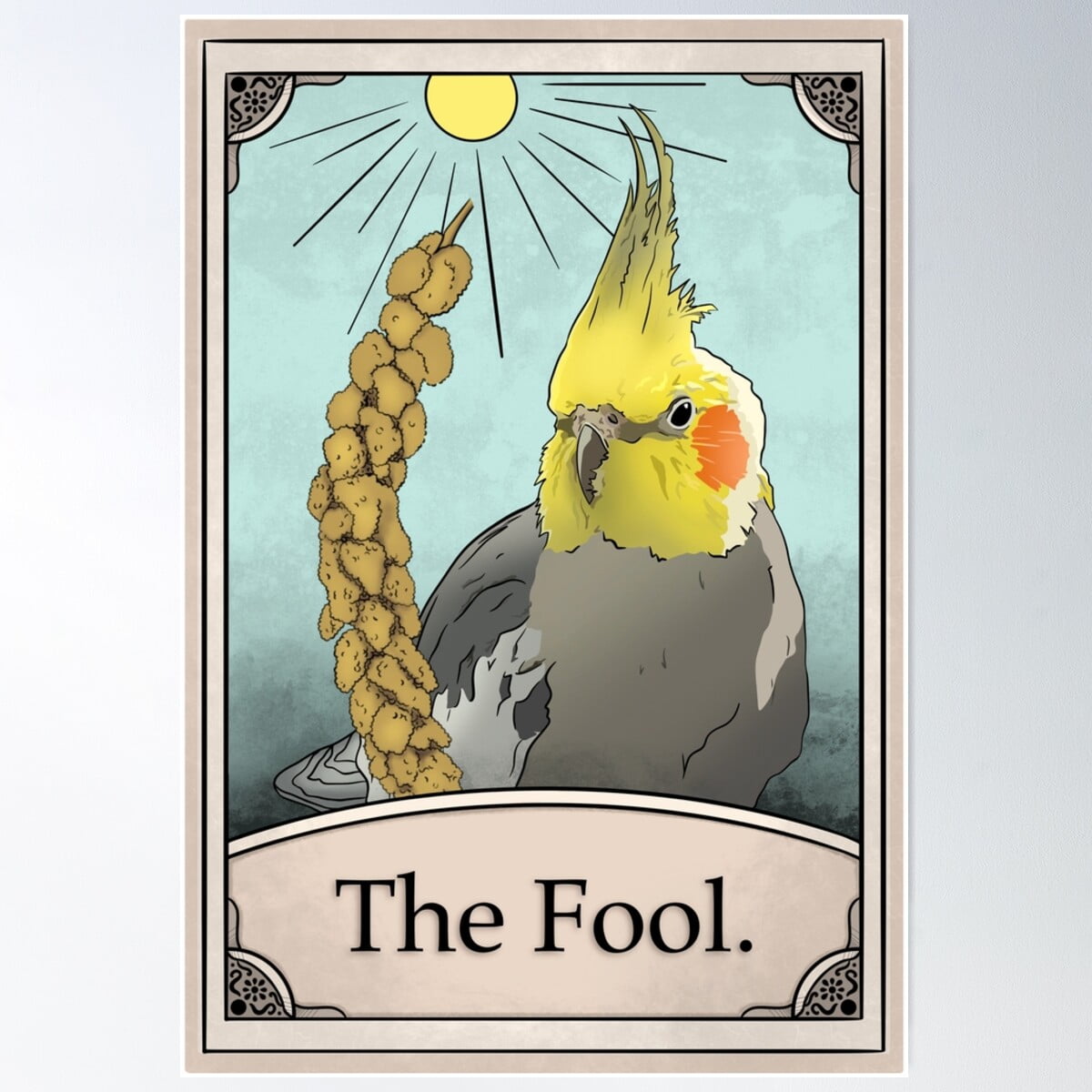 Cockatiel Bird Tarot Card - The Fool Poster Wall Art, Modern Wall Decor ...