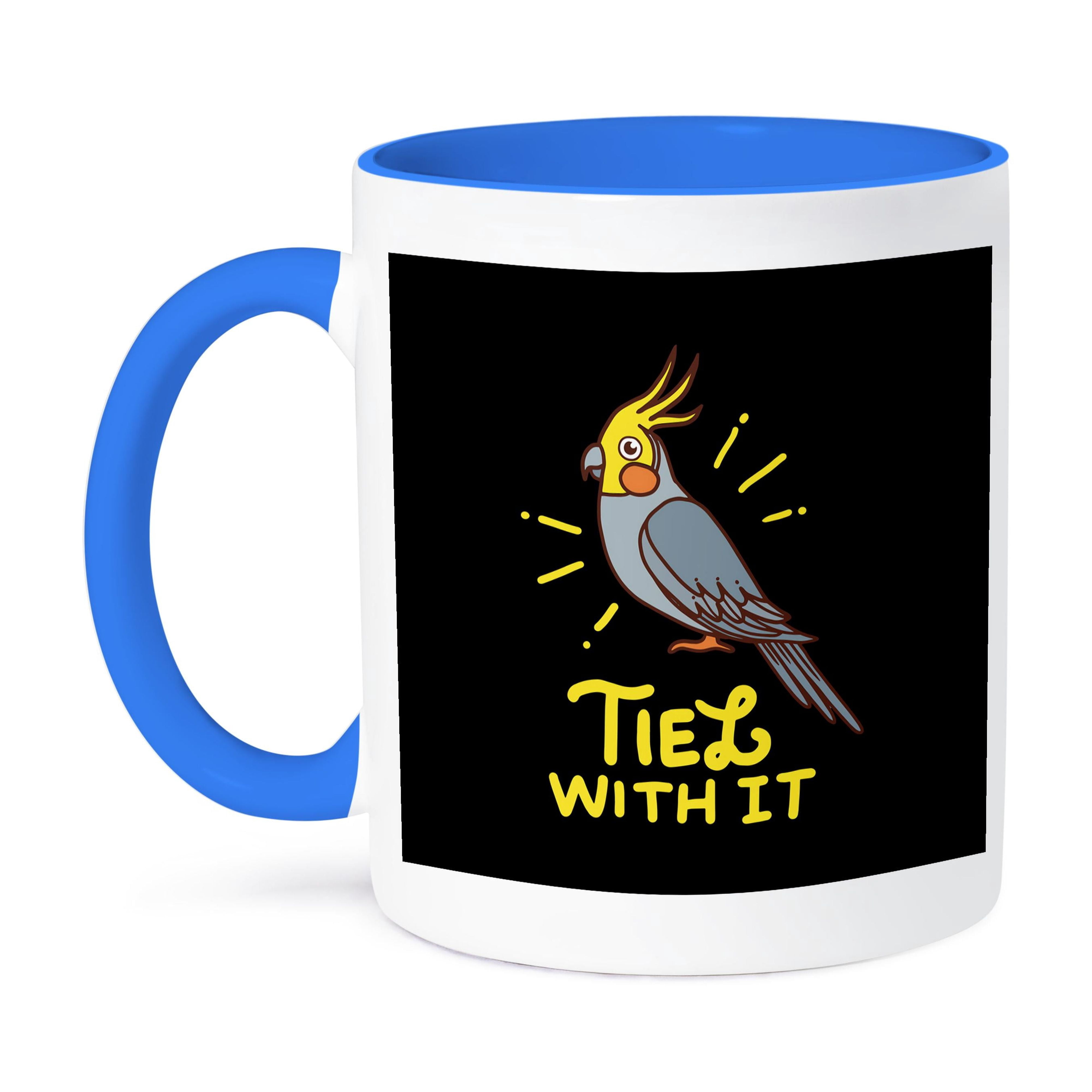 3dRose, Cockatiel Parrot Bird with Tiel with It, 15oz Two-Tone Blue Mug ...