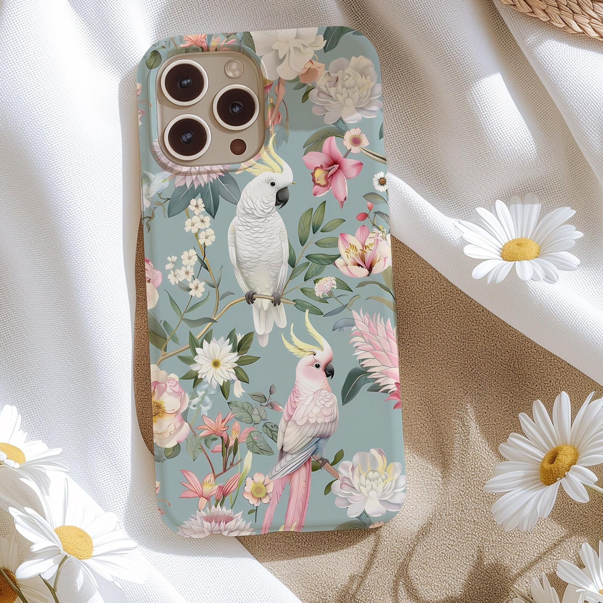 Cockatoo Floral Glow Phone Case Tropical Bird Art for iPhone 17 11 12 ...