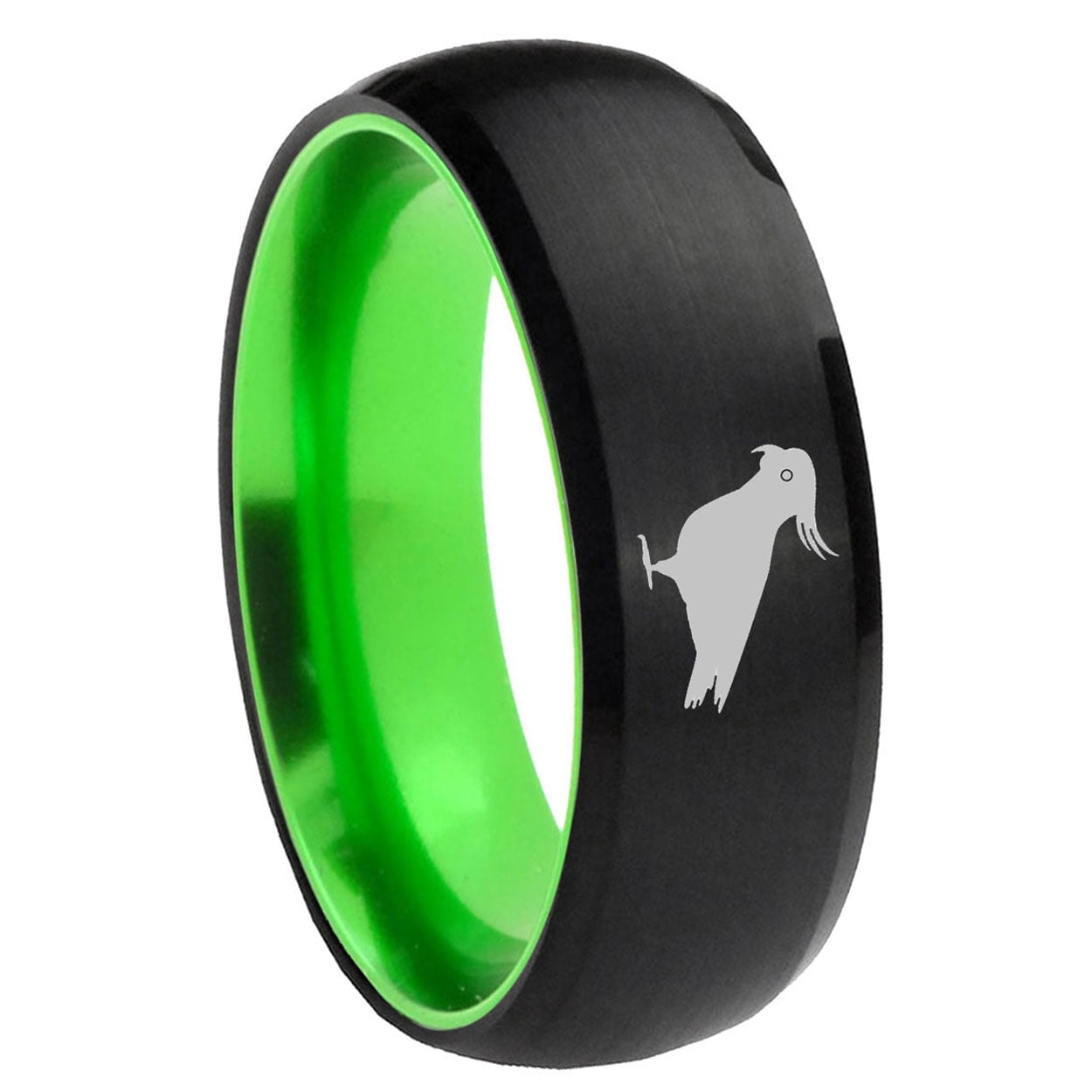 Cockatoo Parrot 8MM Dome Black And Green Tungsten Carbide Ring ...