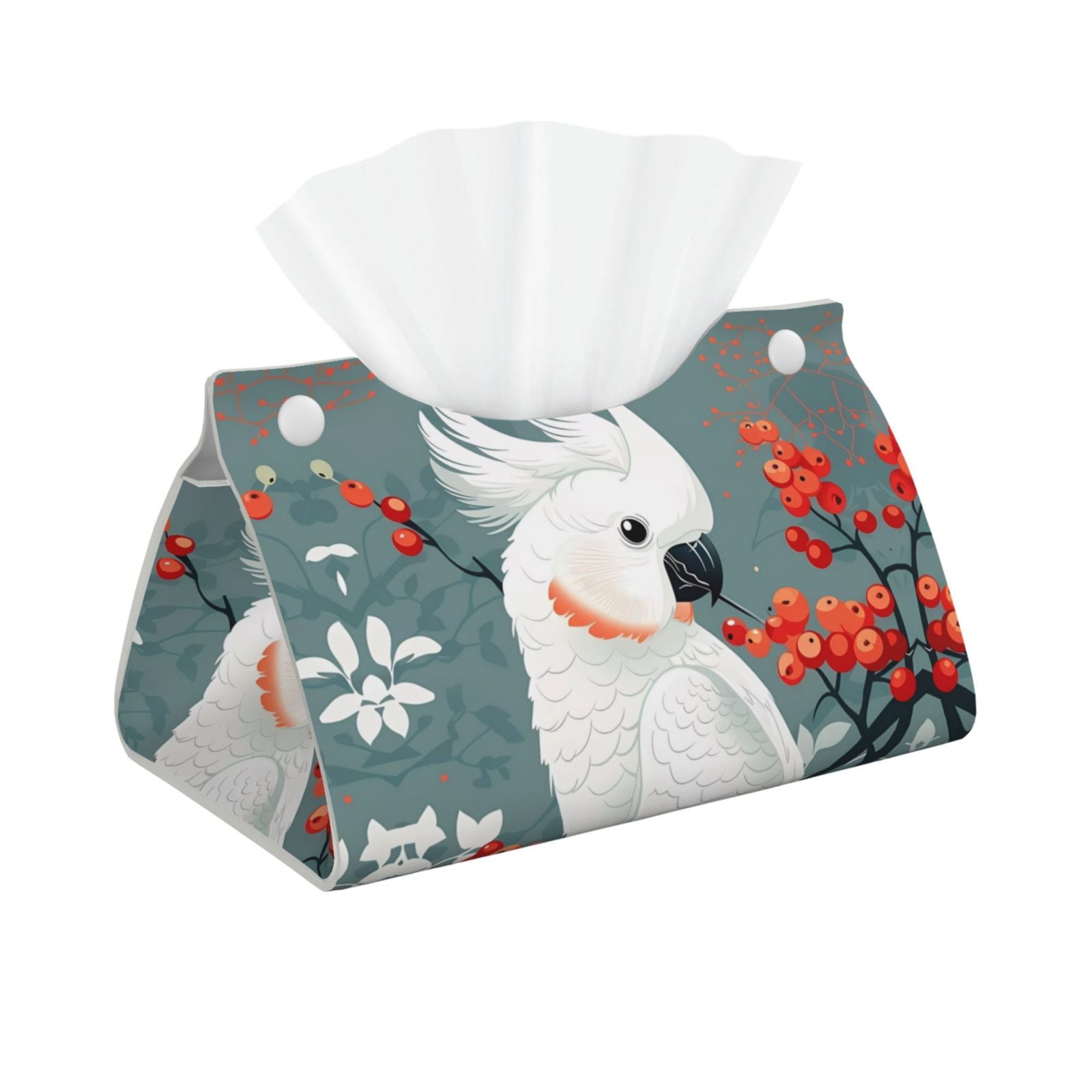 Cockatoo Red Berries Leather Tissue Box Cover - Long PVC Tissue Box ...