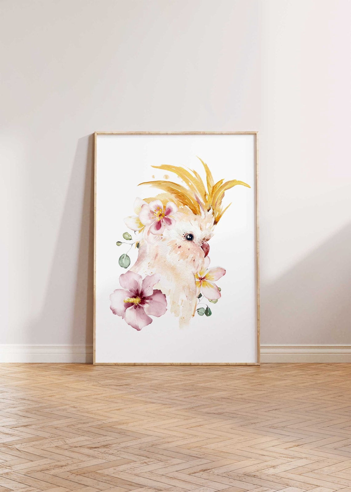 Cockatoo Wall Art Print, Girls Nursery Decor, Floral Nursery, Parrot ...