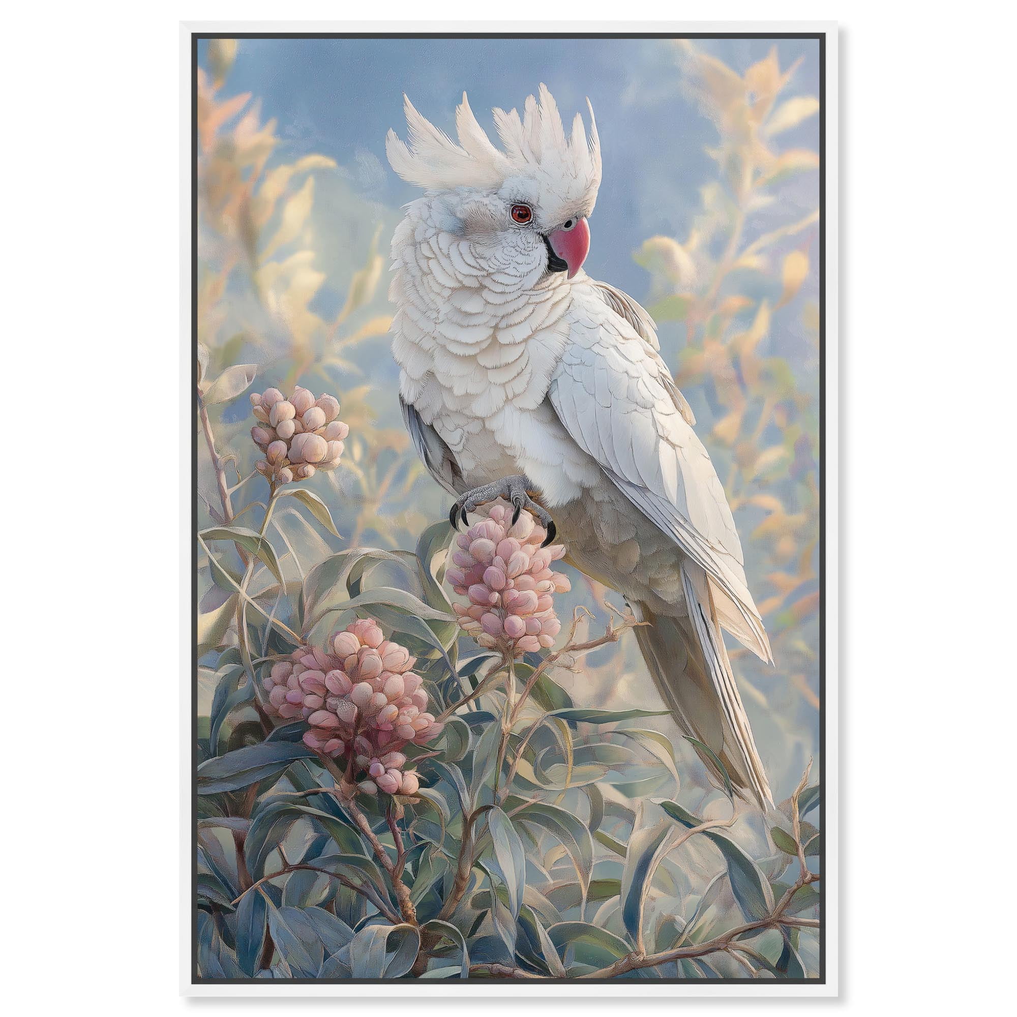 Cockatoo and Blossoms Canvas Chic Floral Art by Art Remedy, White Frame, 30 x 45 - Walmart.com