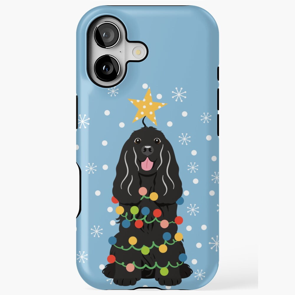 Cocker Spaniel Beside Christmas Tree Pet Scene with iPhone 17 16 15 14 ...