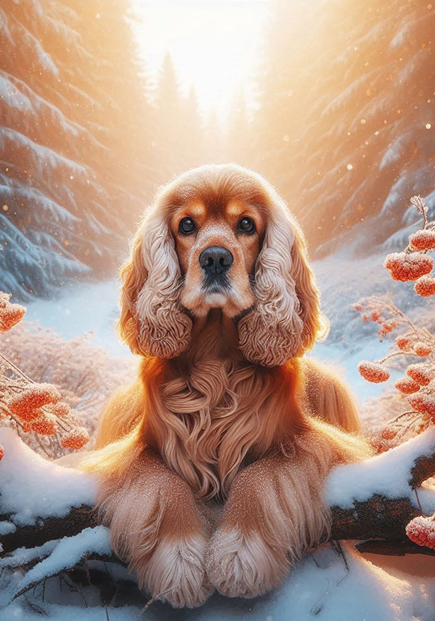 Cocker Spaniel Buff - Best of Breed DCR Winter Berries House Flag 28" x ...