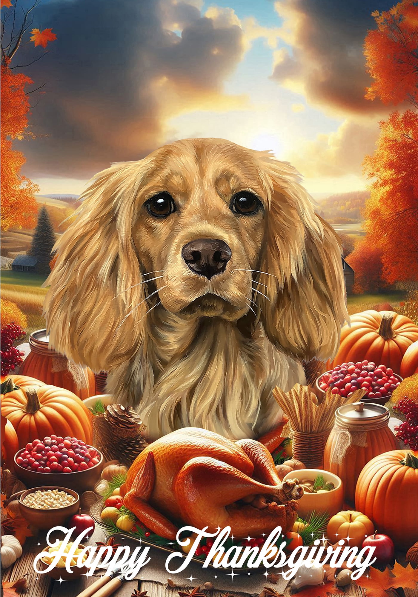 Cocker Spaniel Buff - Best of Breed Thanksgiving Outdoor House Flag 28 ...