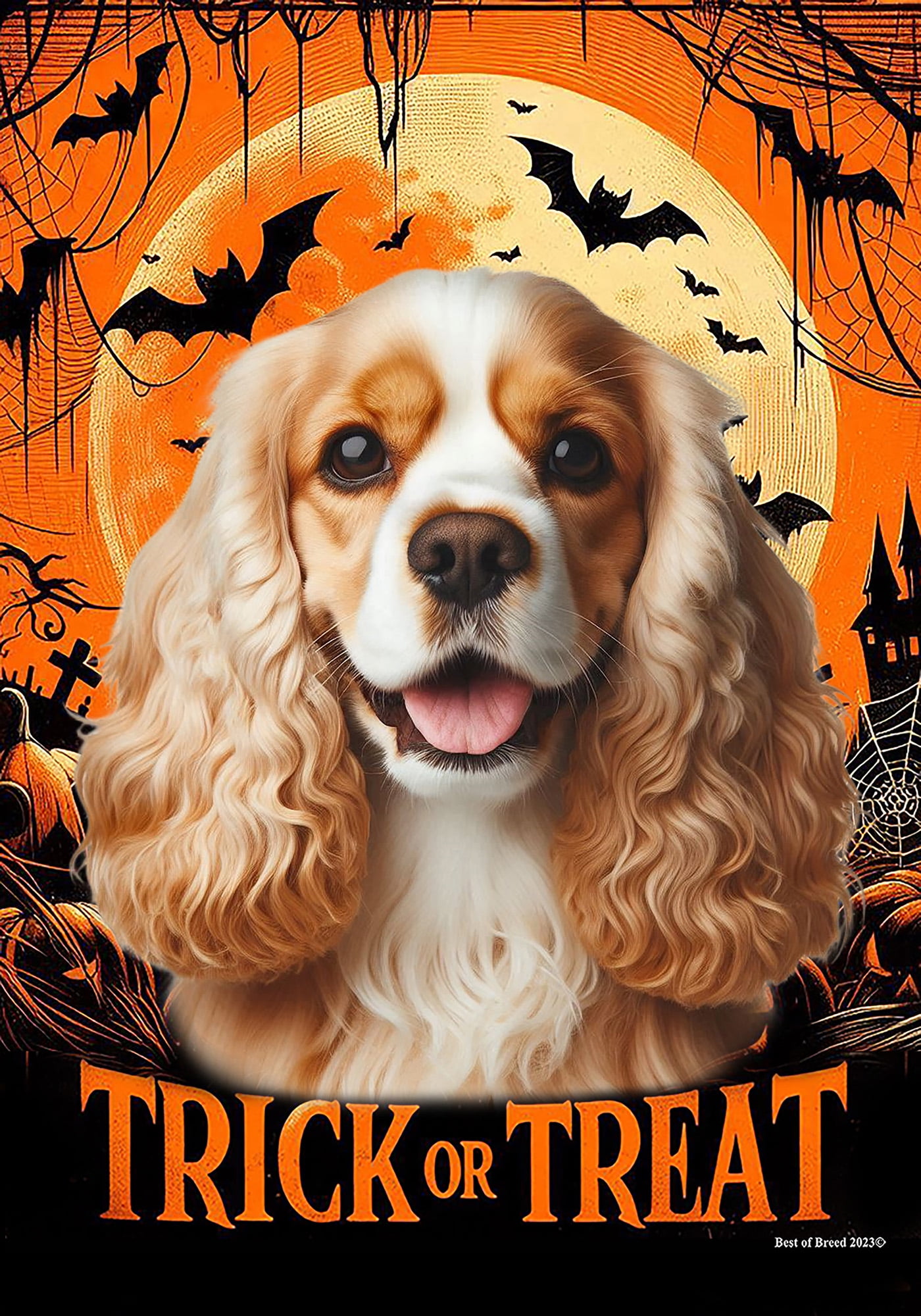 Cocker Spaniel Buff/White - Best of Breed Halloween Garden Flag 12" x ...