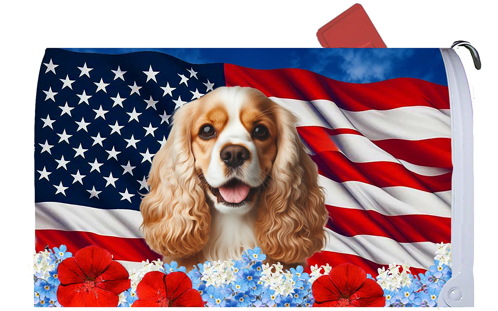 Cocker Spaniel Buff/White - Best of Breed Patriotic Dog Breed Mail Box ...