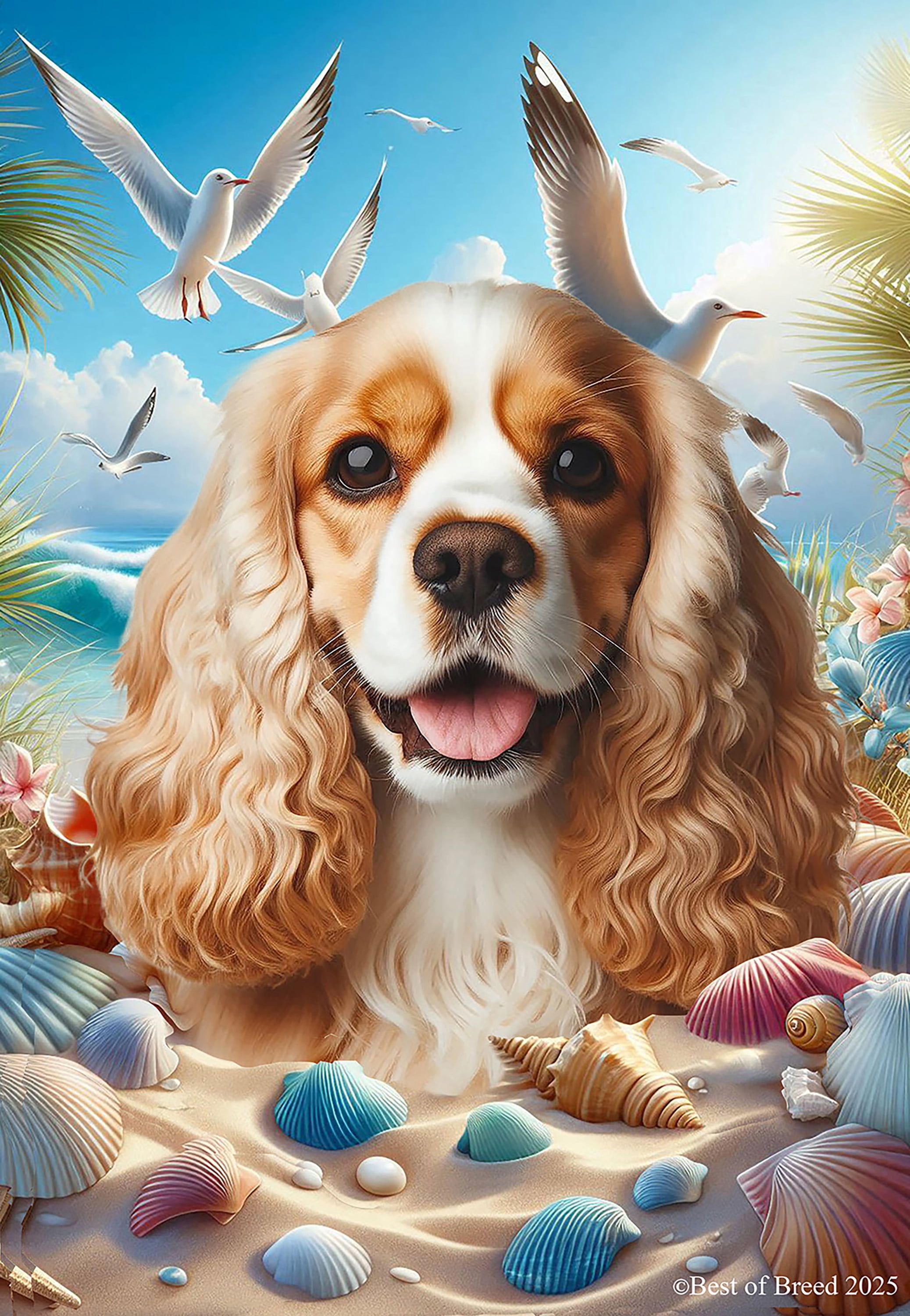 Cocker Spaniel Buff/White - Best of Breed Summer Beach Outdoor Garden ...