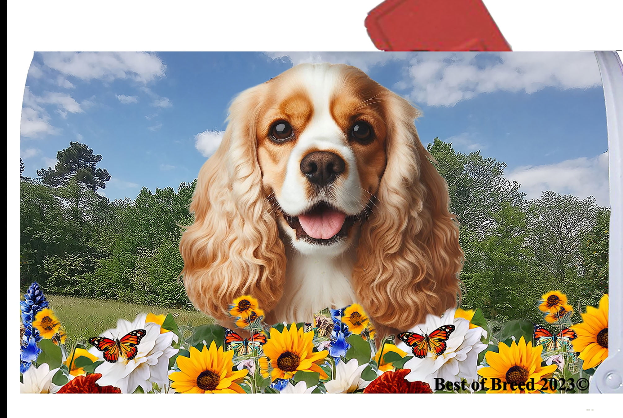 Cocker Spaniel Buff/White - Best of Breed Summer Flowers Mailbox Cover ...