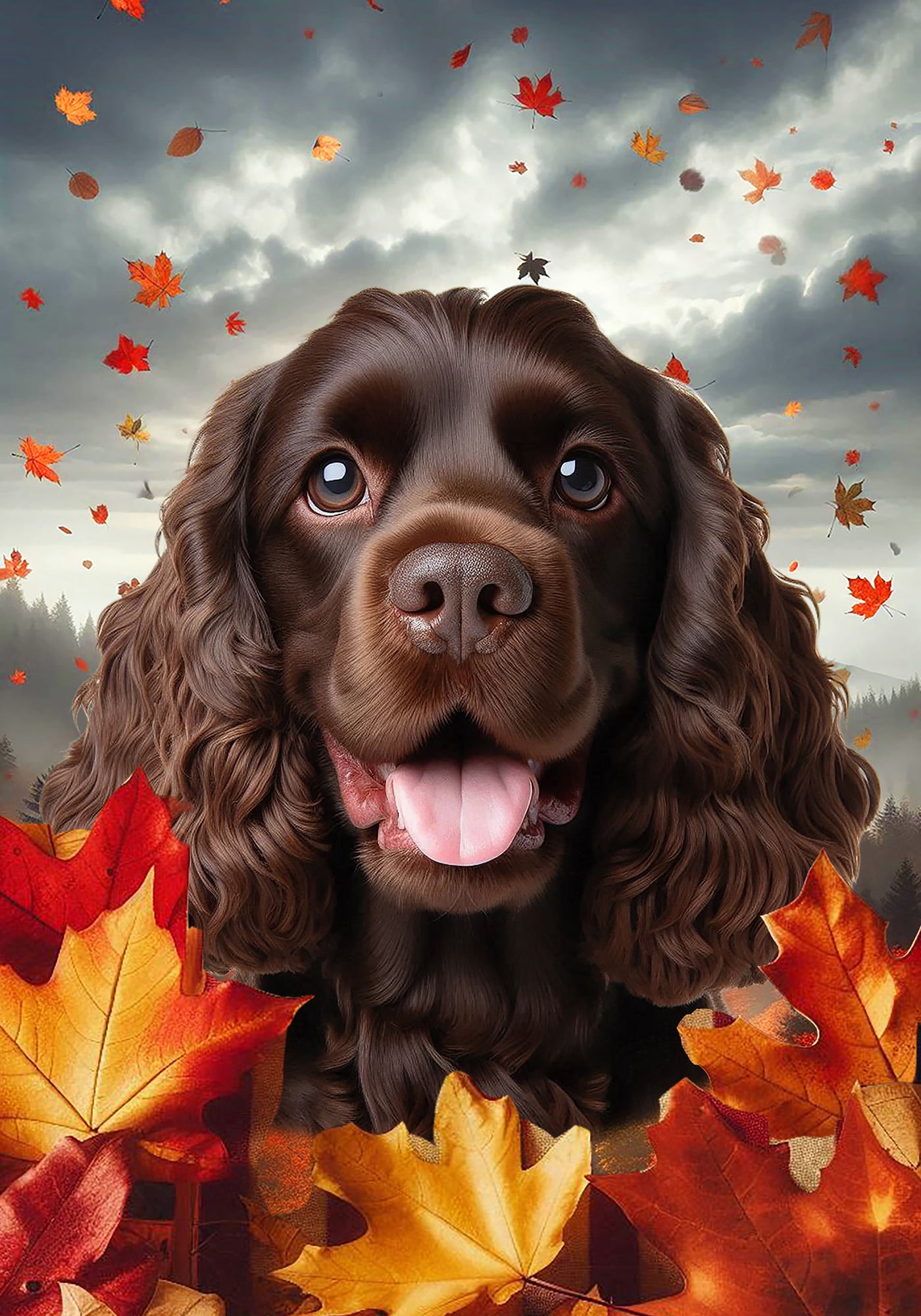 Cocker Spaniel Chocolate - Best of Breed Fall Leaves Outdoor House Flag ...