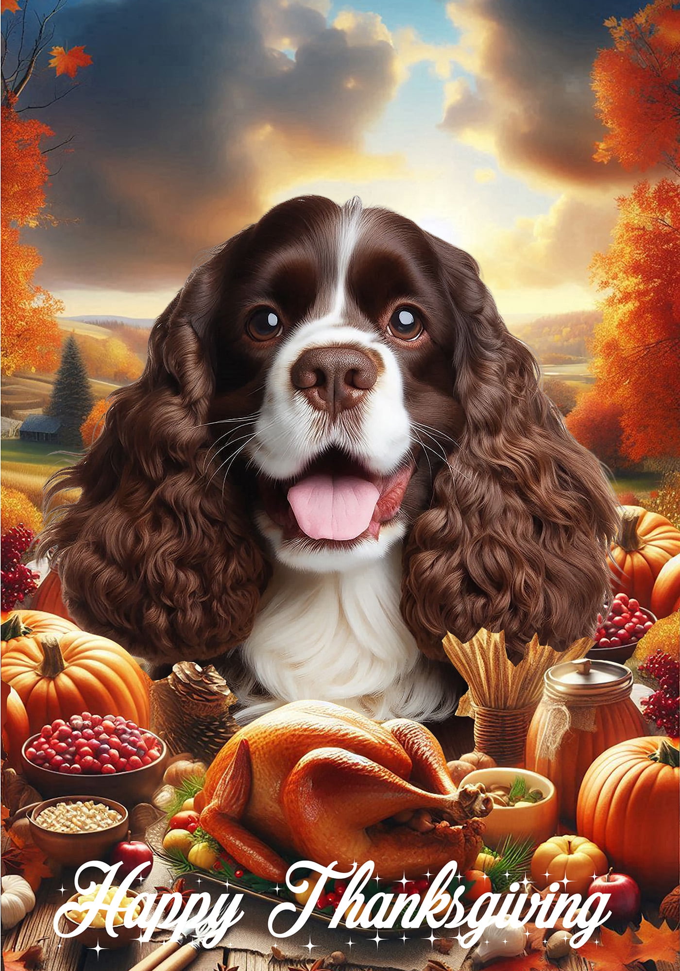 Cocker Spaniel Chocolate/White - Best of Breed Thanksgiving Outdoor ...