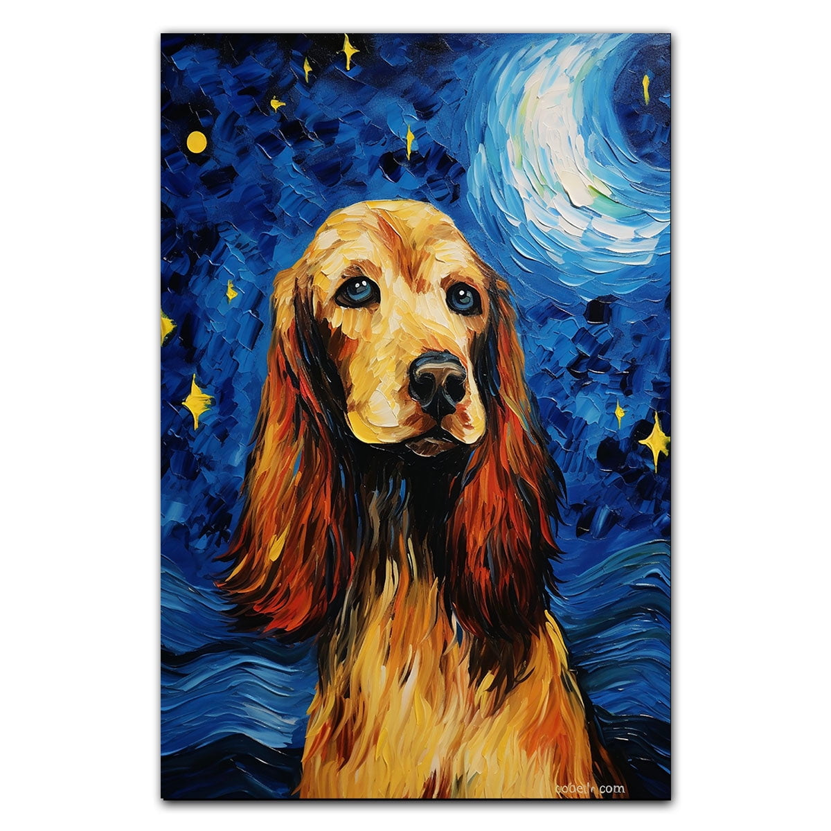 Cocker Spaniel Dog Art Canvas, Starry Night Van Gogh Oil Painting Art ...