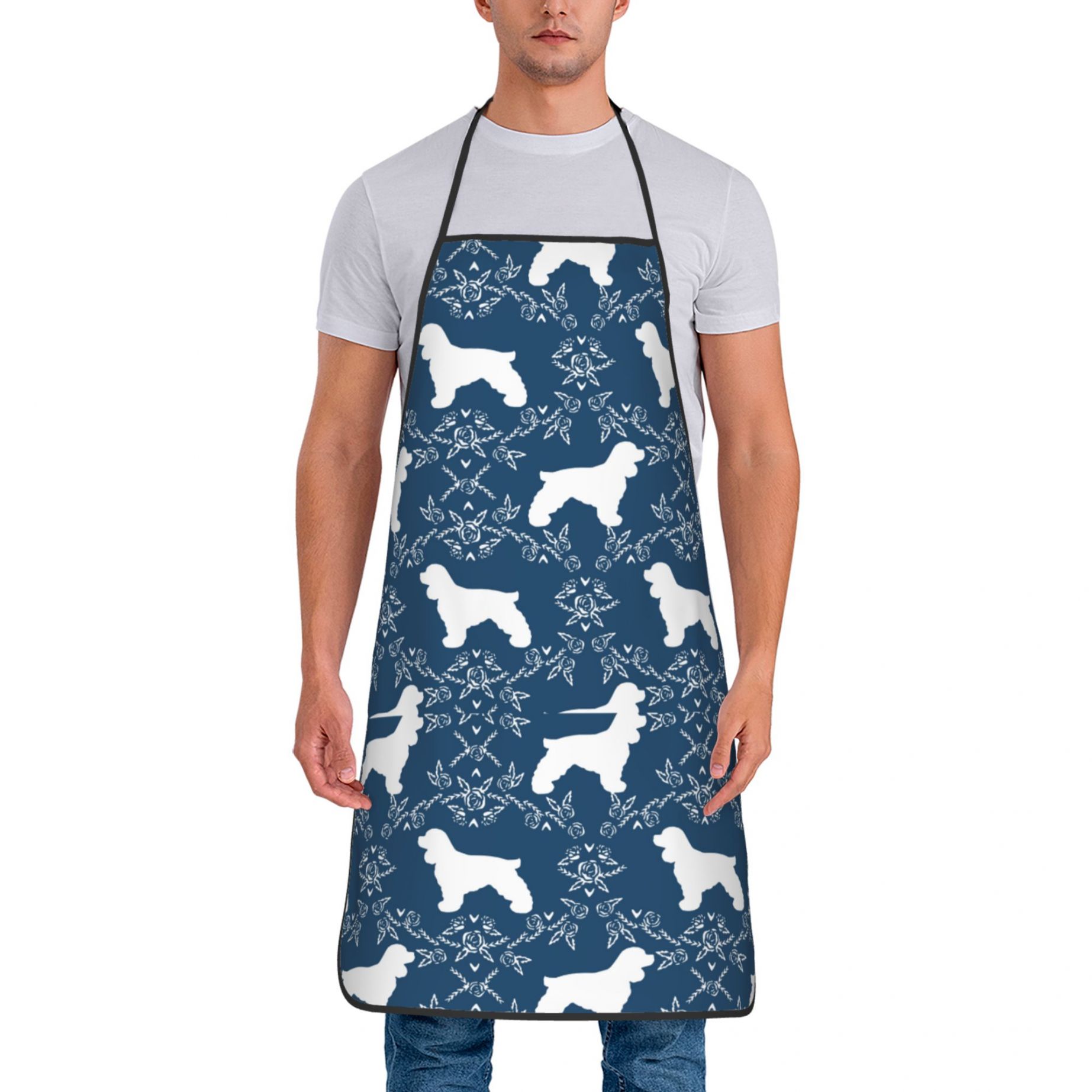 Cocker Spaniel Dog Breed Silhouette Floral Pattern Aprons for Women Men ...