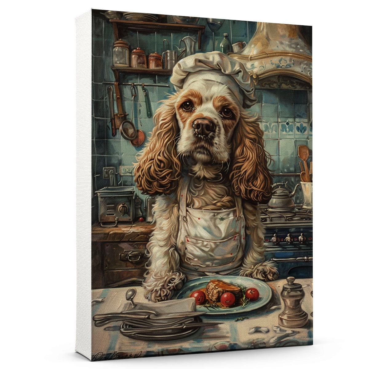 Cocker Spaniel Dog Chef Cooking Poster Wall Art, Kitchen Artwork Canvas ...