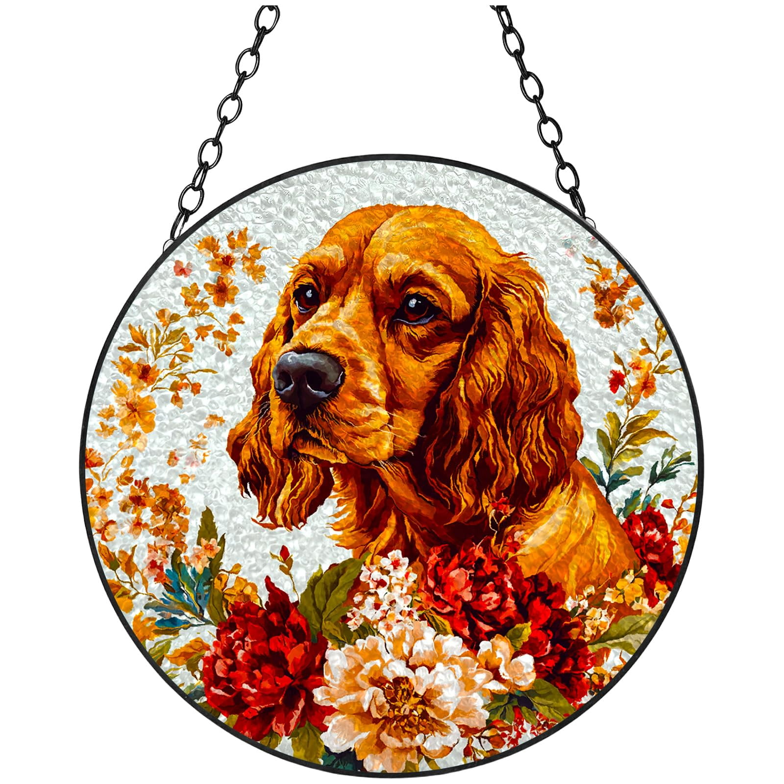 Cocker Spaniel Dog and Flowers Stained Glass Suncatcher Colored ...