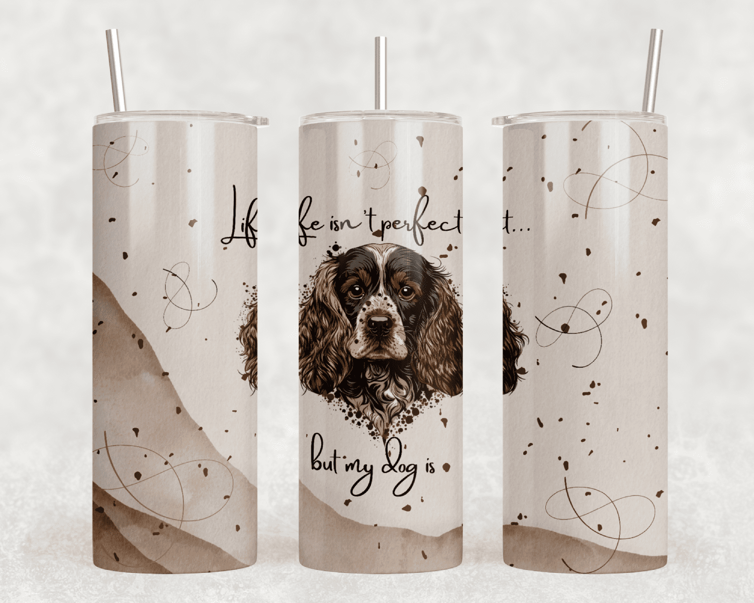 Cocker Spaniel Dog Life Isn't Perfect 20 Oz Skinny Metal Tumbler w/Lid ...