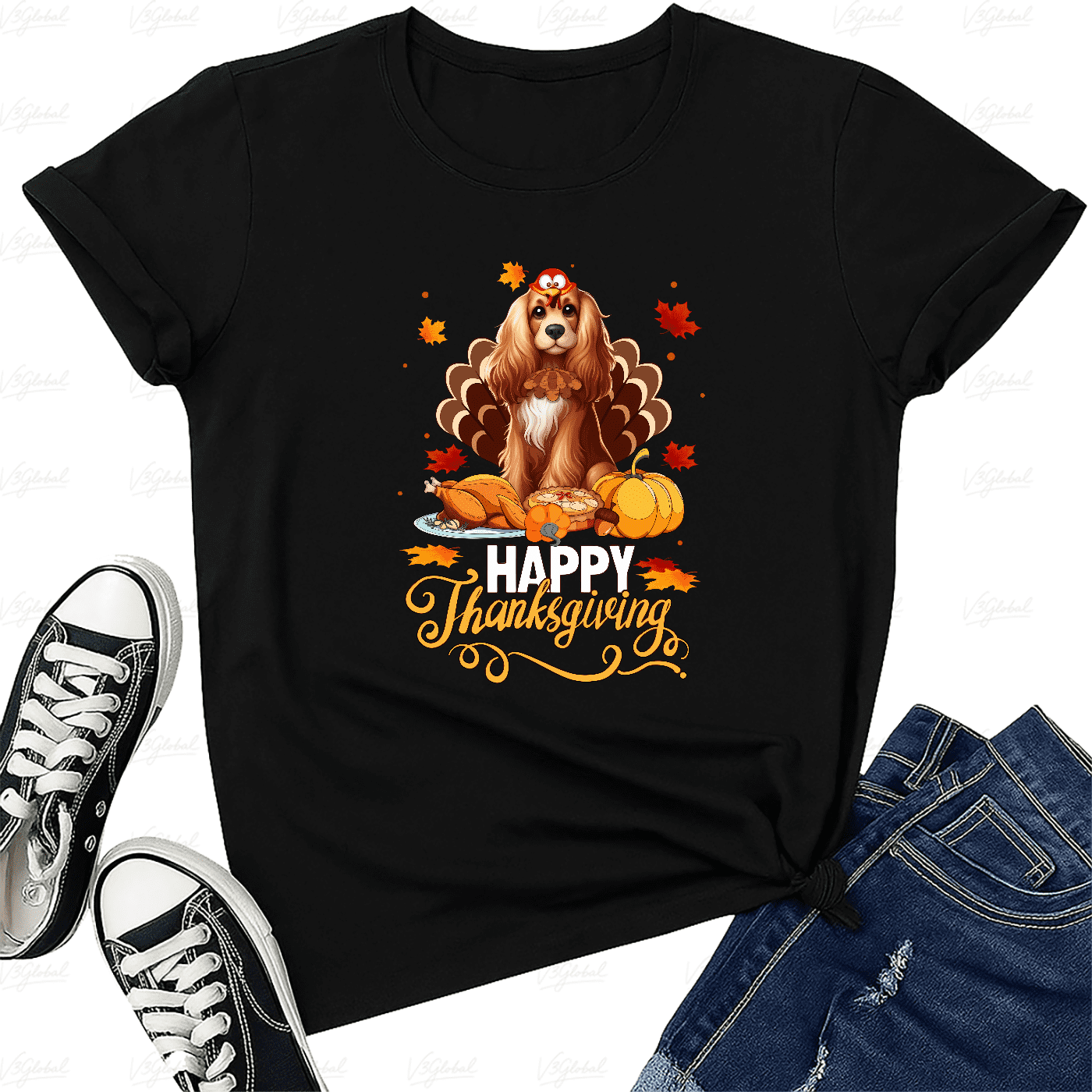 Cocker Spaniel Dog Lover Thanksgiving Cute Art Unisex T-Shirt V11850 ...