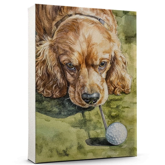 Cocker Spaniel Dog Stretched Canvas Size 8x12 – Golf Theme Dog Art for ...