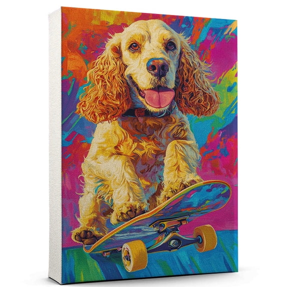 Cocker Spaniel Dog Stretched Canvas Size 8x12 Skateboarding Canvas ...