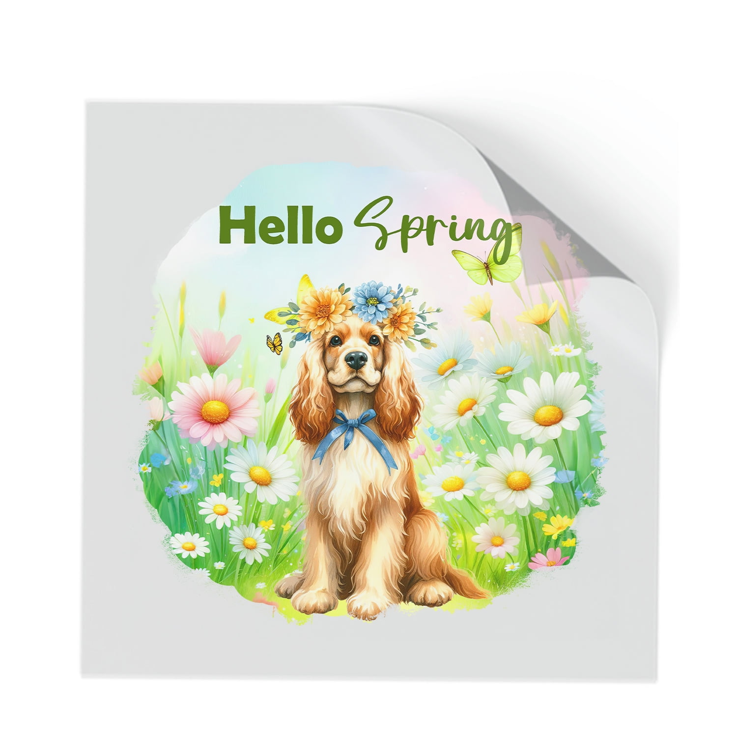 Cocker Spaniel Hello Spring Time Flower Floral Nature Cutout Transfer ...