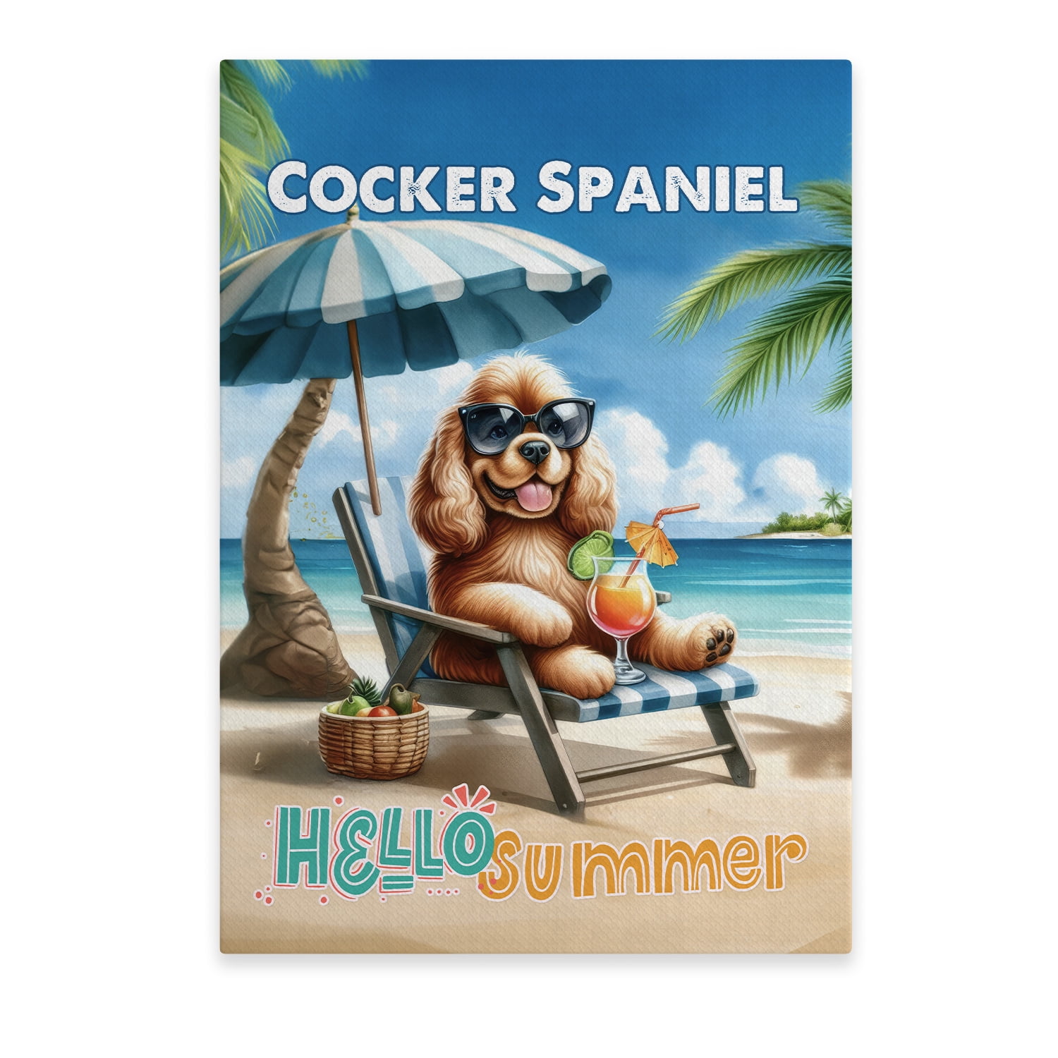 Cocker Spaniel Hello Summer Beach Theme with Sunglasses and Tropical ...